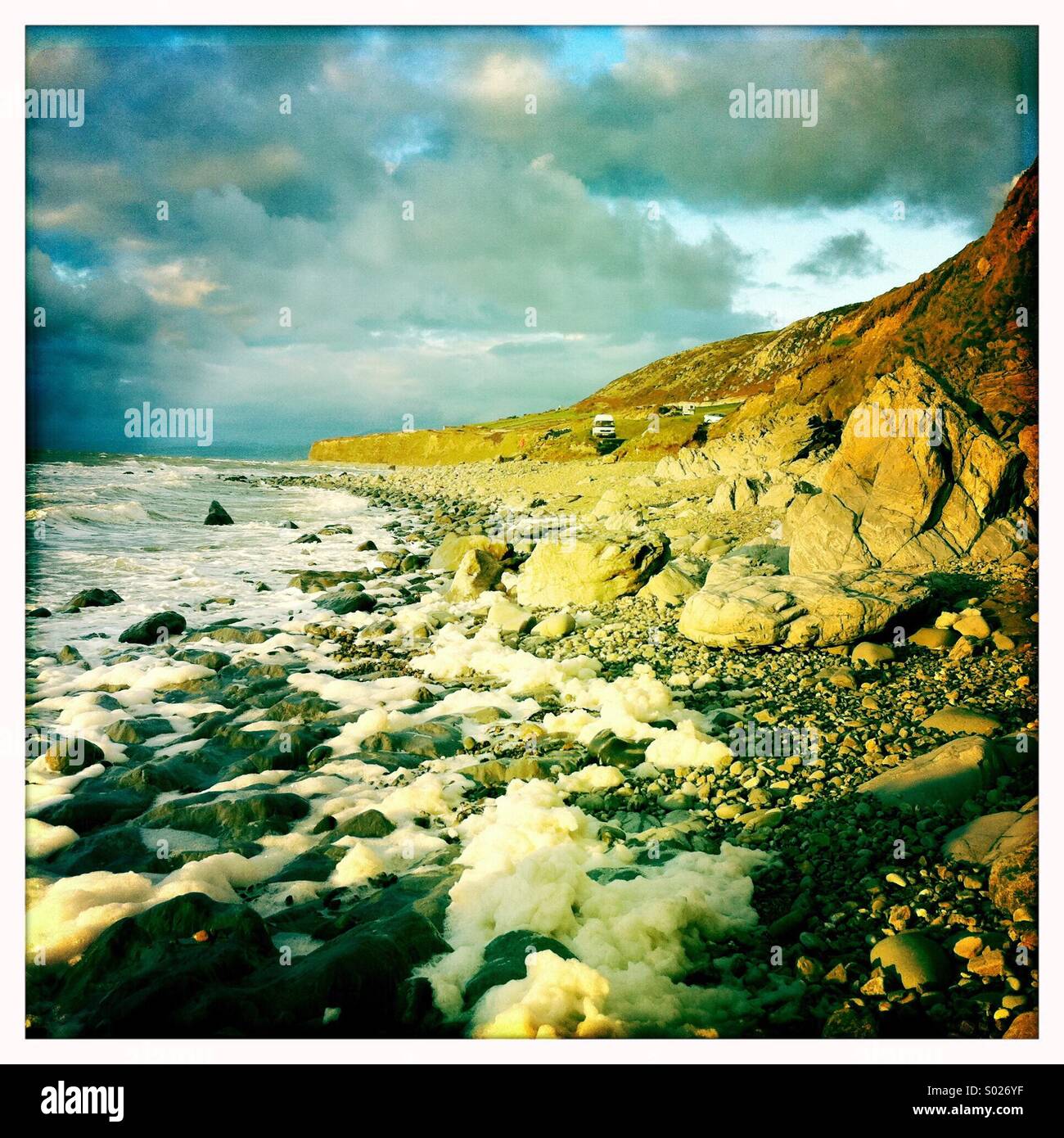 Sea foam on beach Stock Photo - Alamy