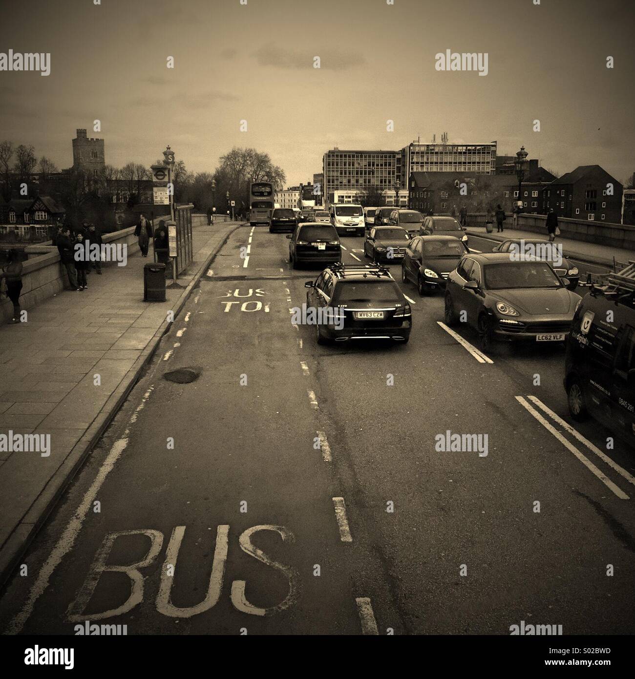 London bus lane Stock Photo - Alamy