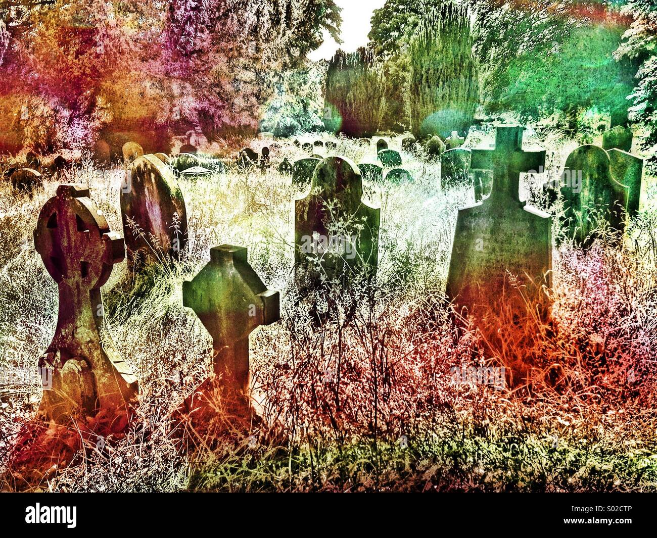Artistic & Colourful view of Church of England Graveyard, showing ...