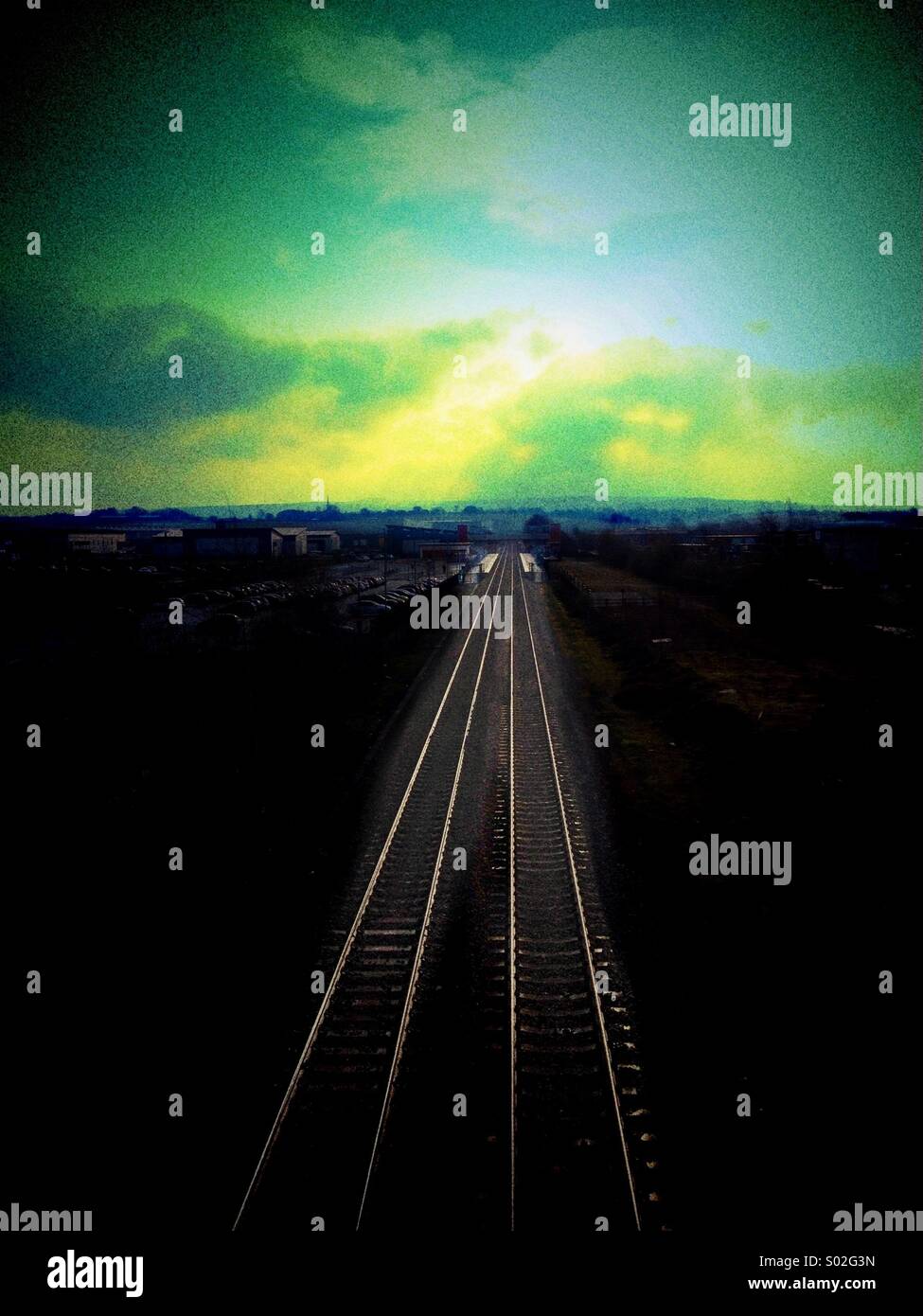 Railway lines at Buckshaw Parkway station in Chorley, Lancashire Stock ...
