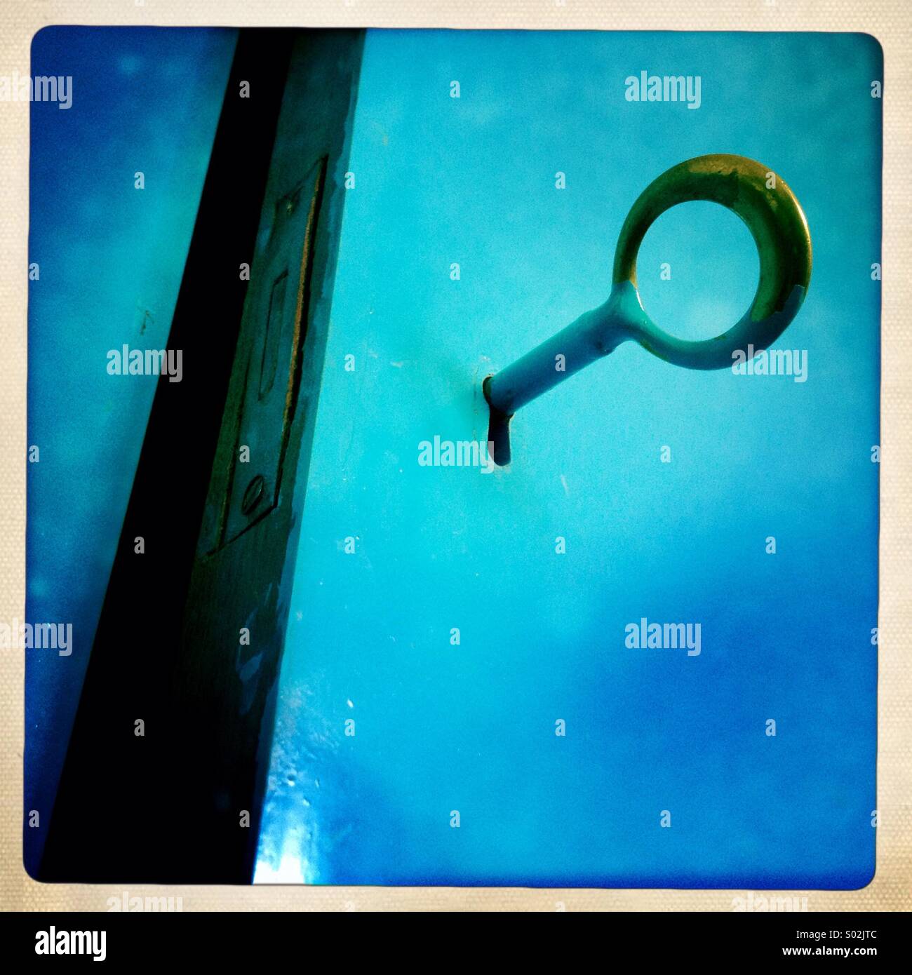 Blu door key opening secret archive data concept curiosity privacy blue ...