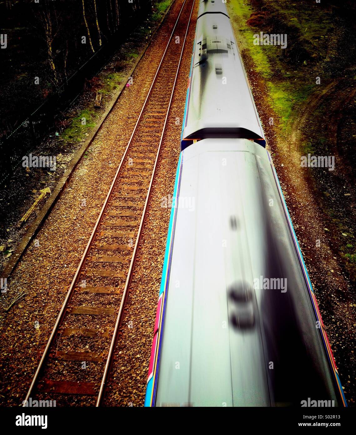 Aerial view of moving train Stock Photo - Alamy