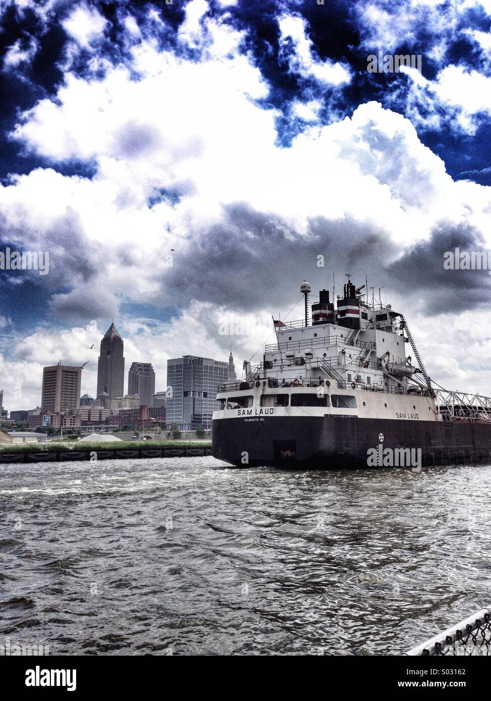 Boat on the Cuyahoga river in Cleveland Ohio USA Stock Photo - Alamy