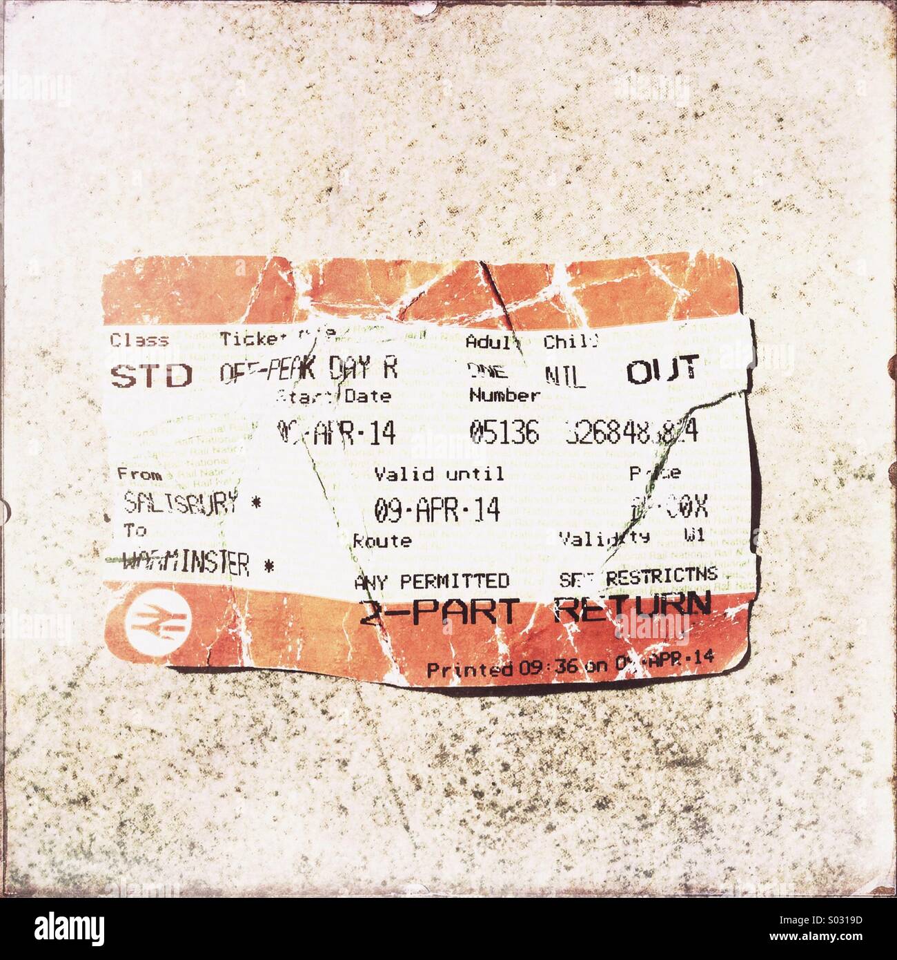 Crumpled train ticket Stock Photo - Alamy