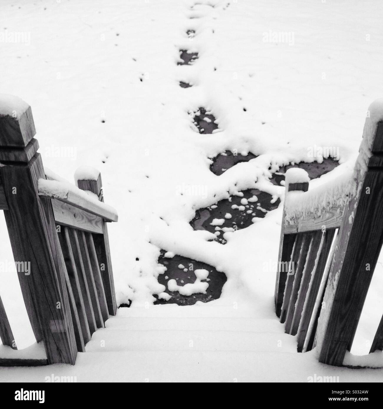 Snow covered porch and path Stock Photo - Alamy