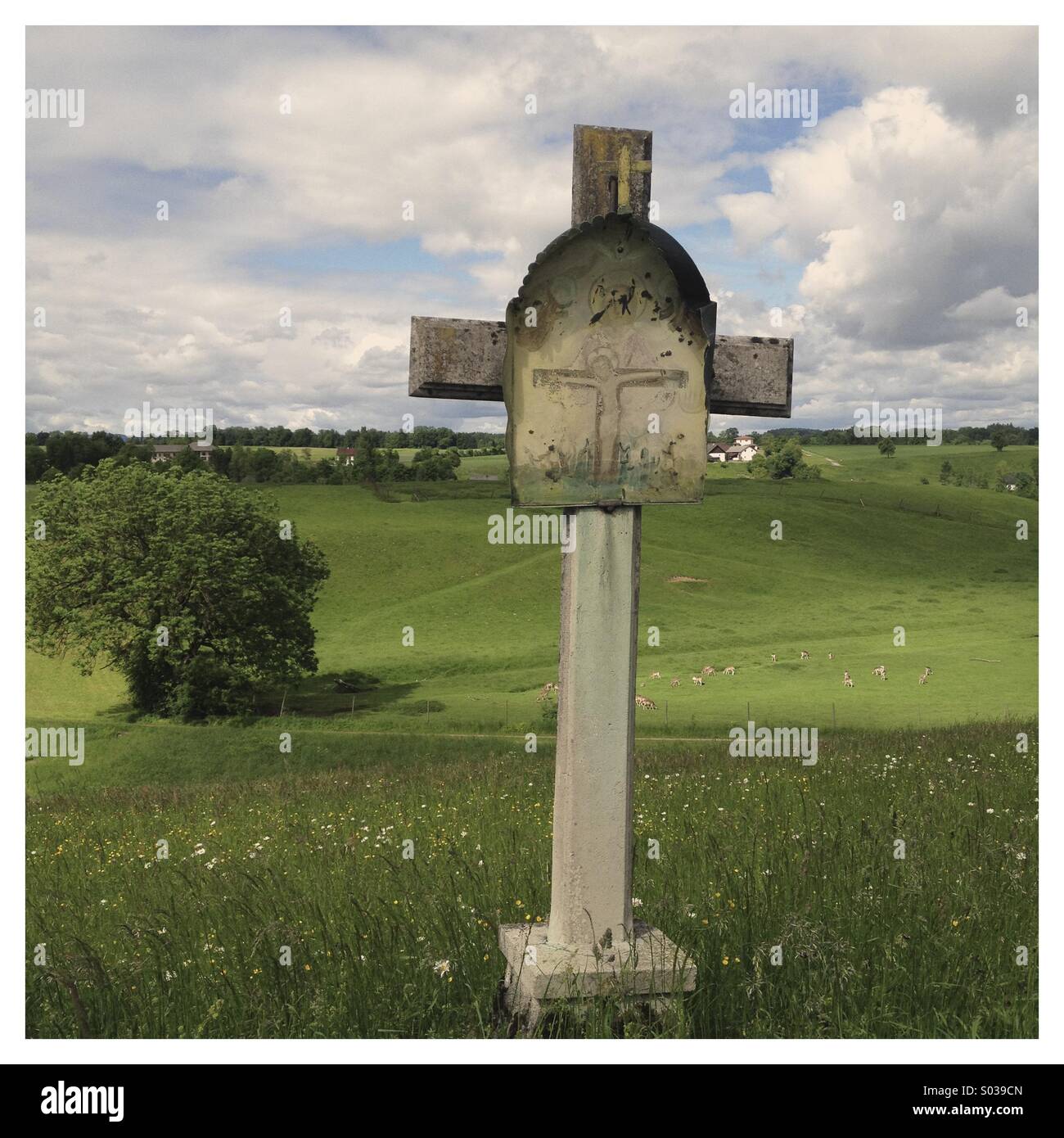 A cross blessing the fields in Vorchdorf, Austria Stock Photo - Alamy