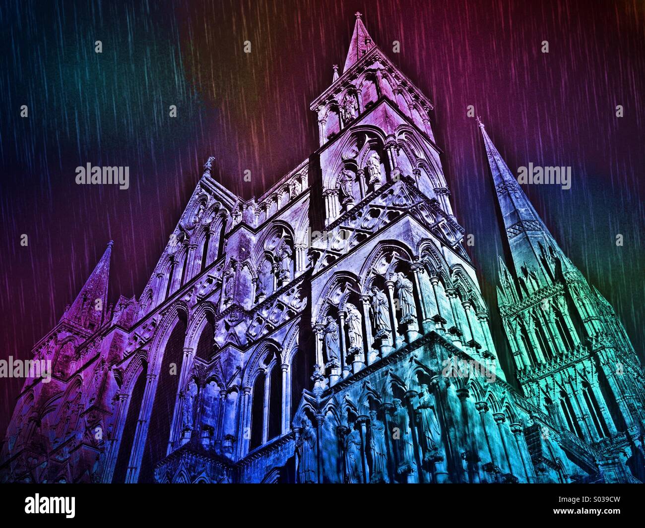 Colourful Depiction of the West Front of Salisbury Cathedral in the ...