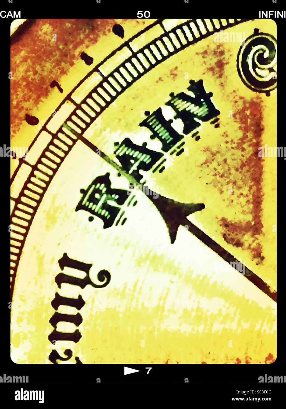 Barometer arrow pointing to rain Stock Photo - Alamy