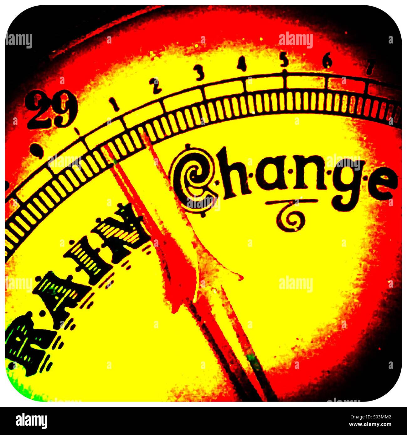 Barometer needle pointing between rain and change Stock Photo - Alamy Barometer needle pointing between rain and change Stock Photo - Alamy