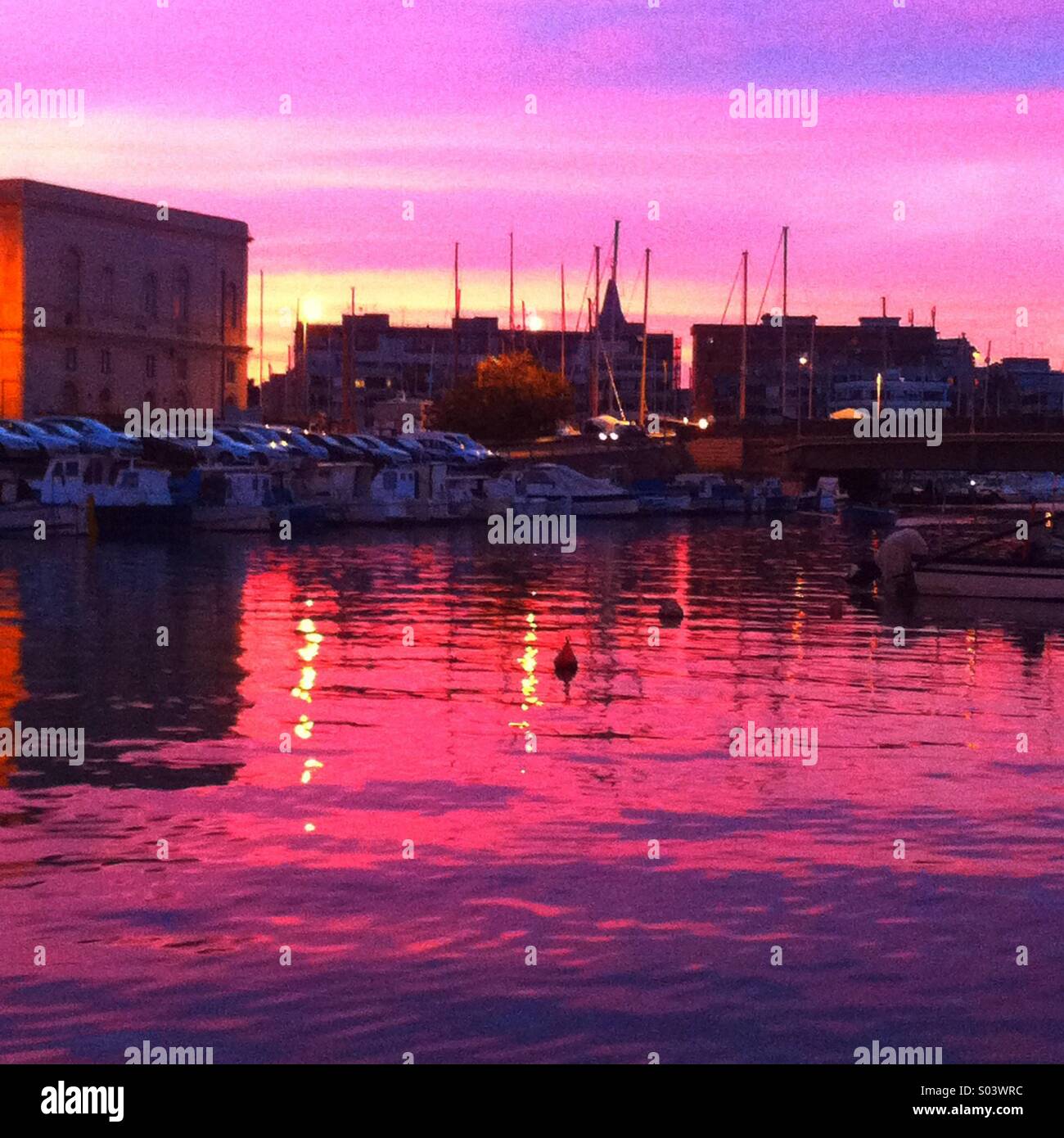 Sicily South Italy Syracuse sunset Italian port romantic Stock Photo ...