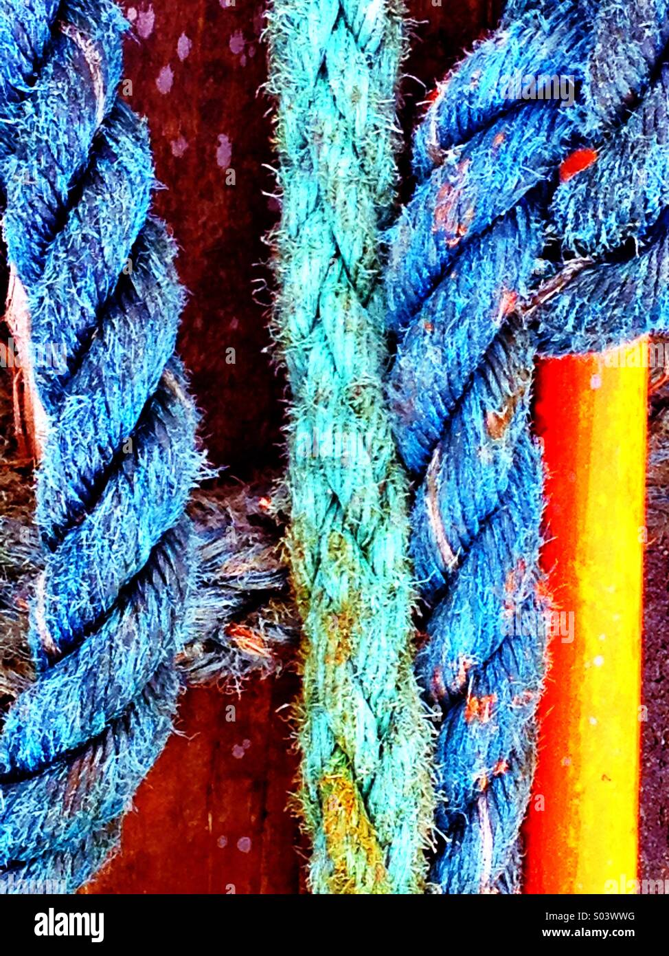 Coloured ropes. Tied up Stock Photo - Alamy