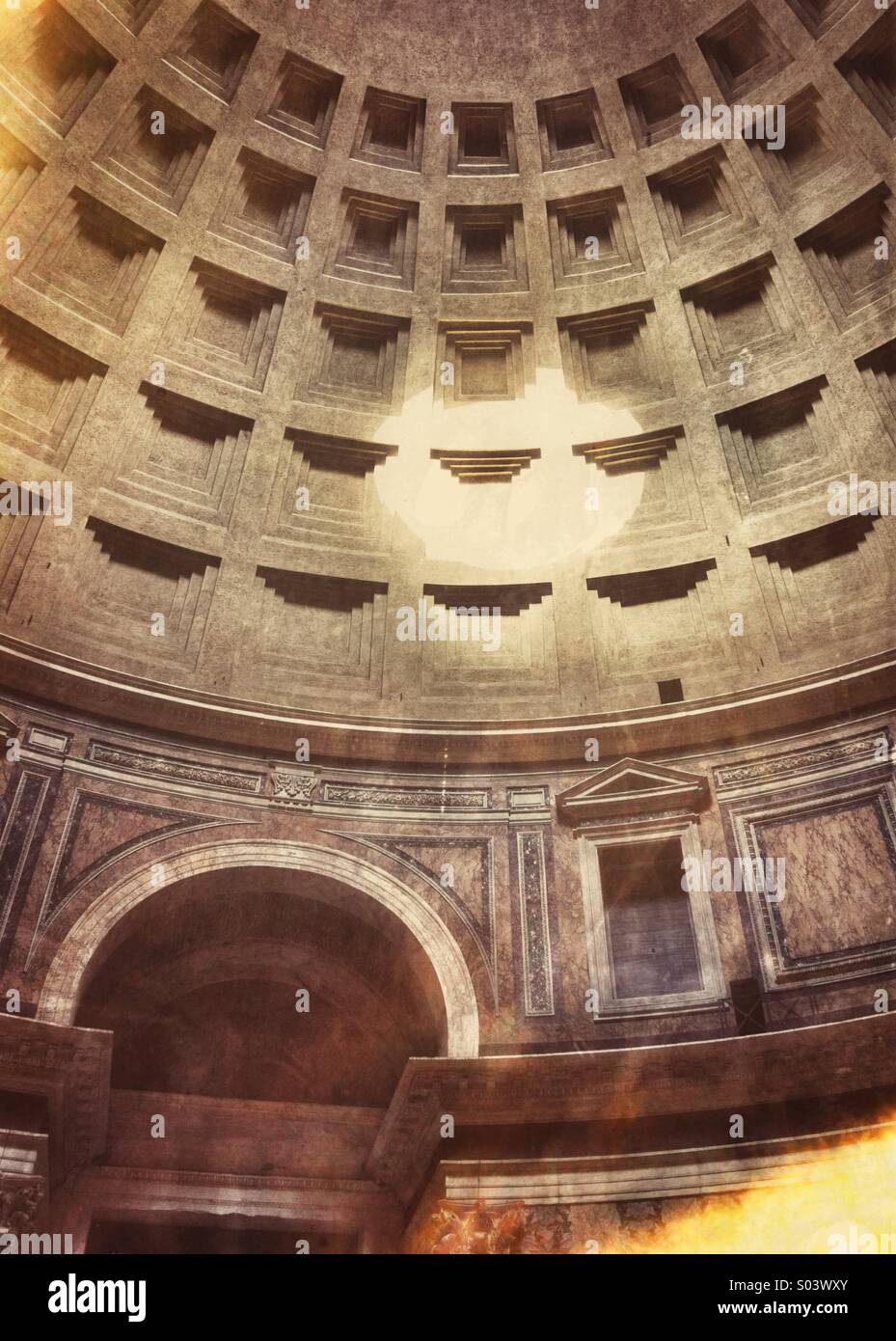 A brilliant circle of light hits the interior of the dome of the ...