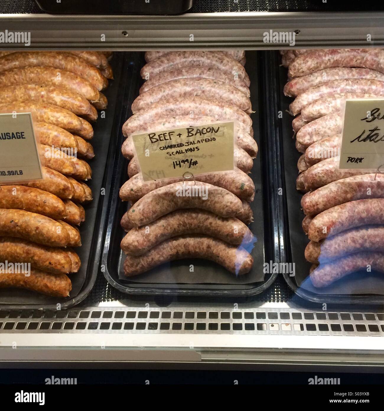sausages on display Stock Photo - Alamy