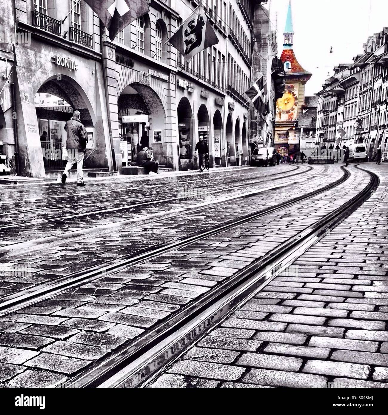 Marktgasse - the main shopping street in Bern, with the Zytglogge clock ...