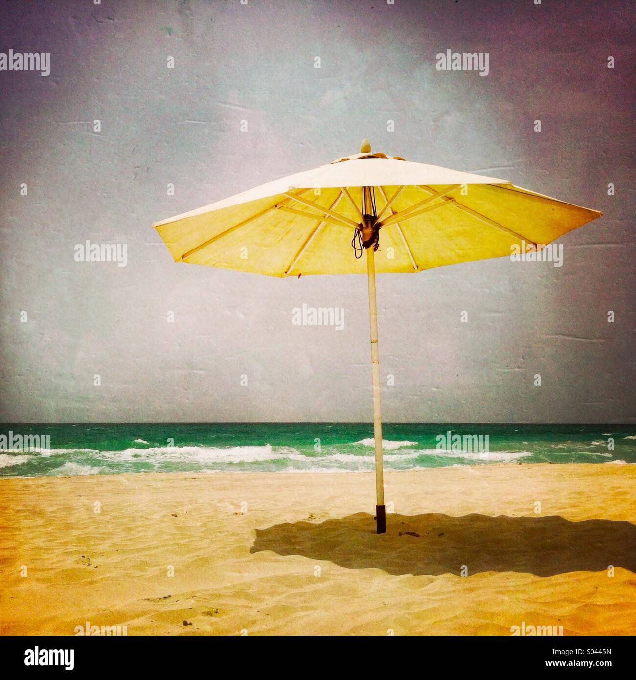A single umbrella on the beach. Abu Dhabi. United Arab Emirates Stock ...