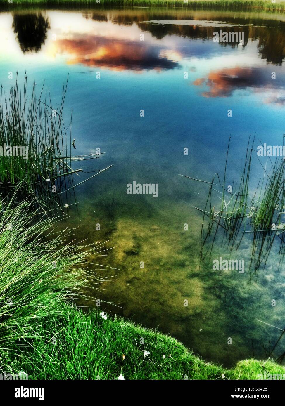 Lake reflecting sky Stock Photo - Alamy