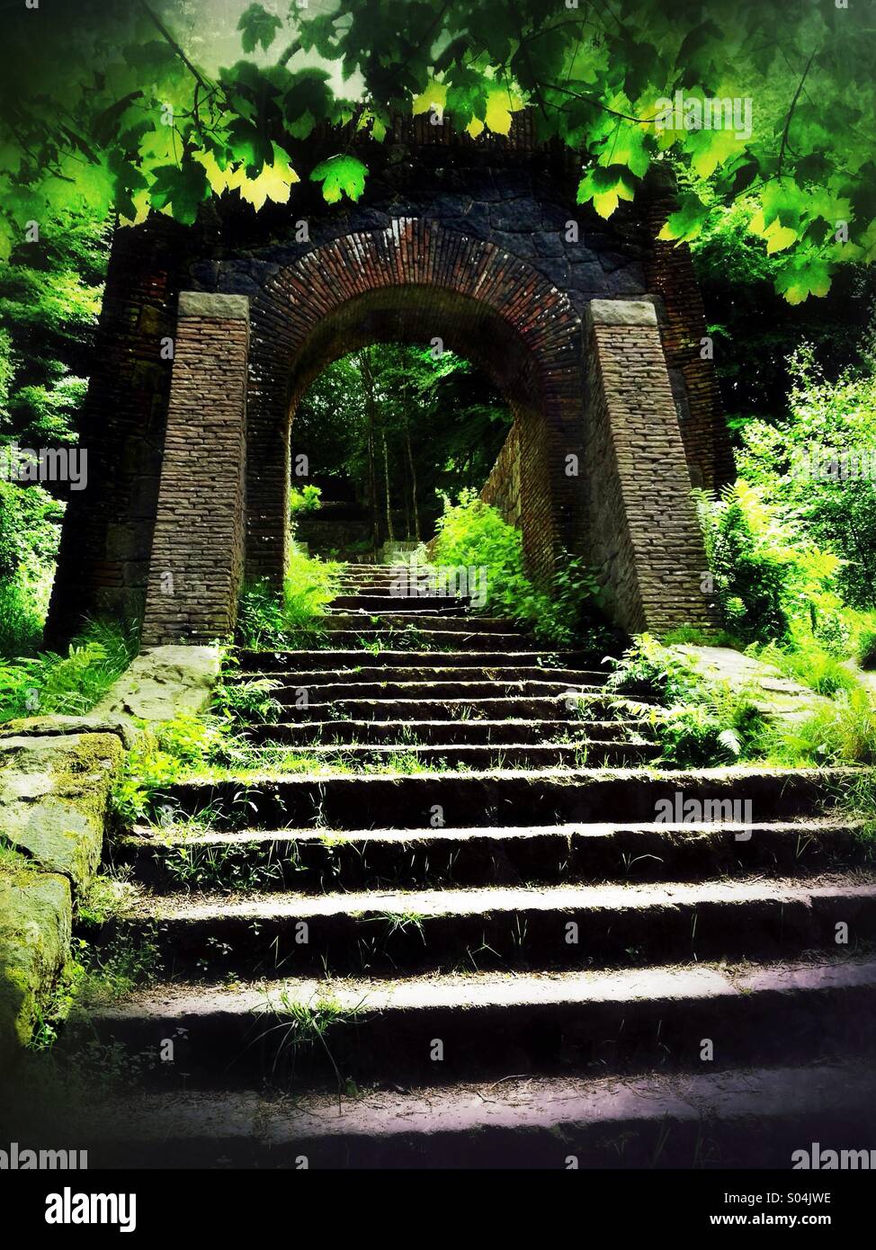Steps to folly in Lever Park, Rivington Stock Photo - Alamy
