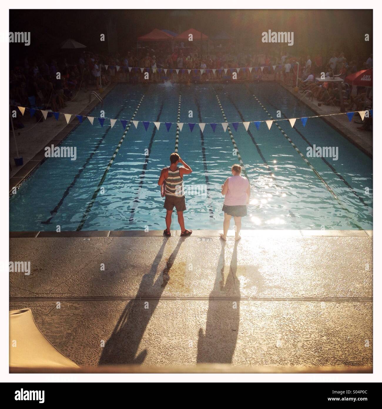 Swim meet judges Stock Photo - Alamy