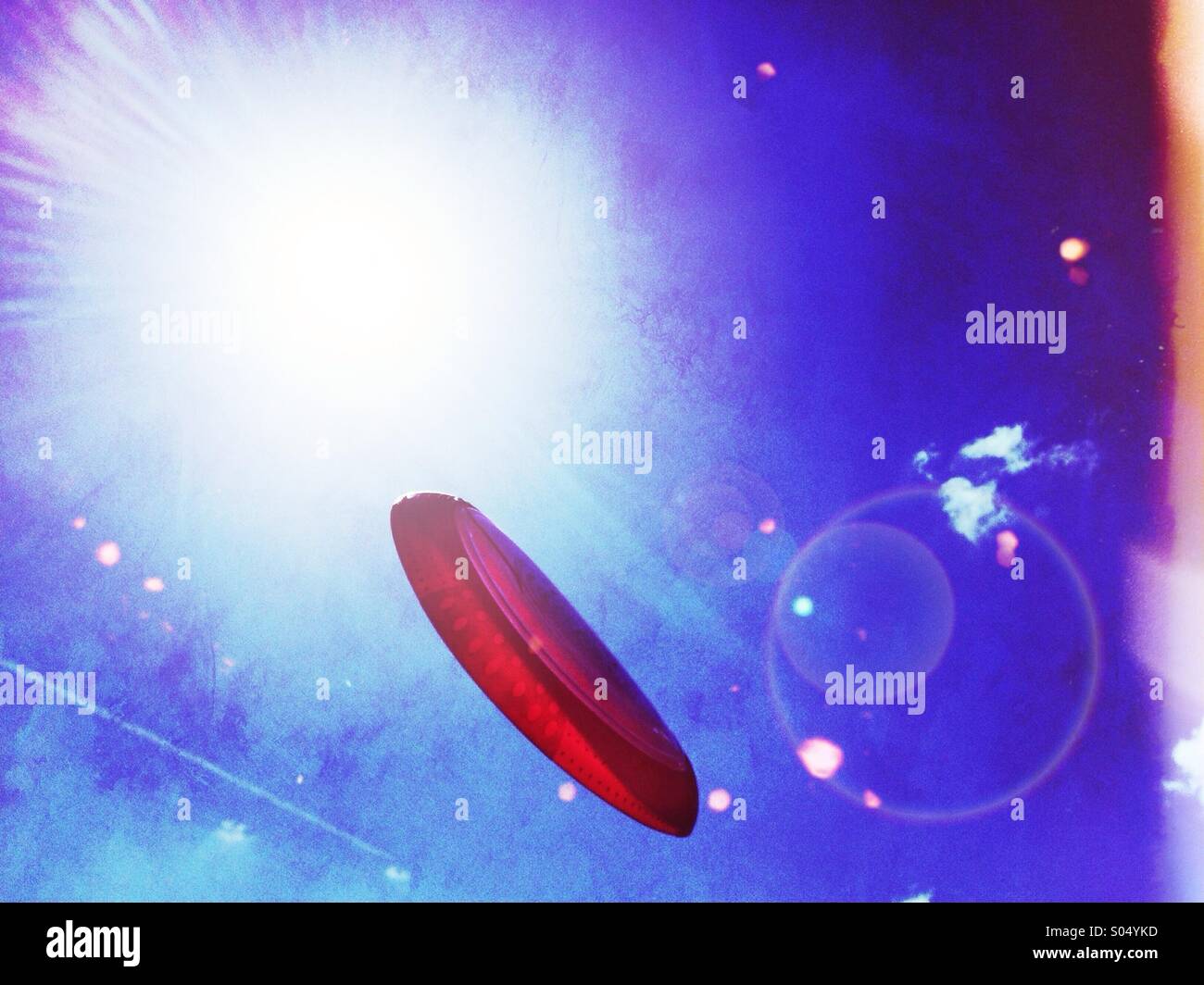 Frisbee flying against sun Stock Photo - Alamy