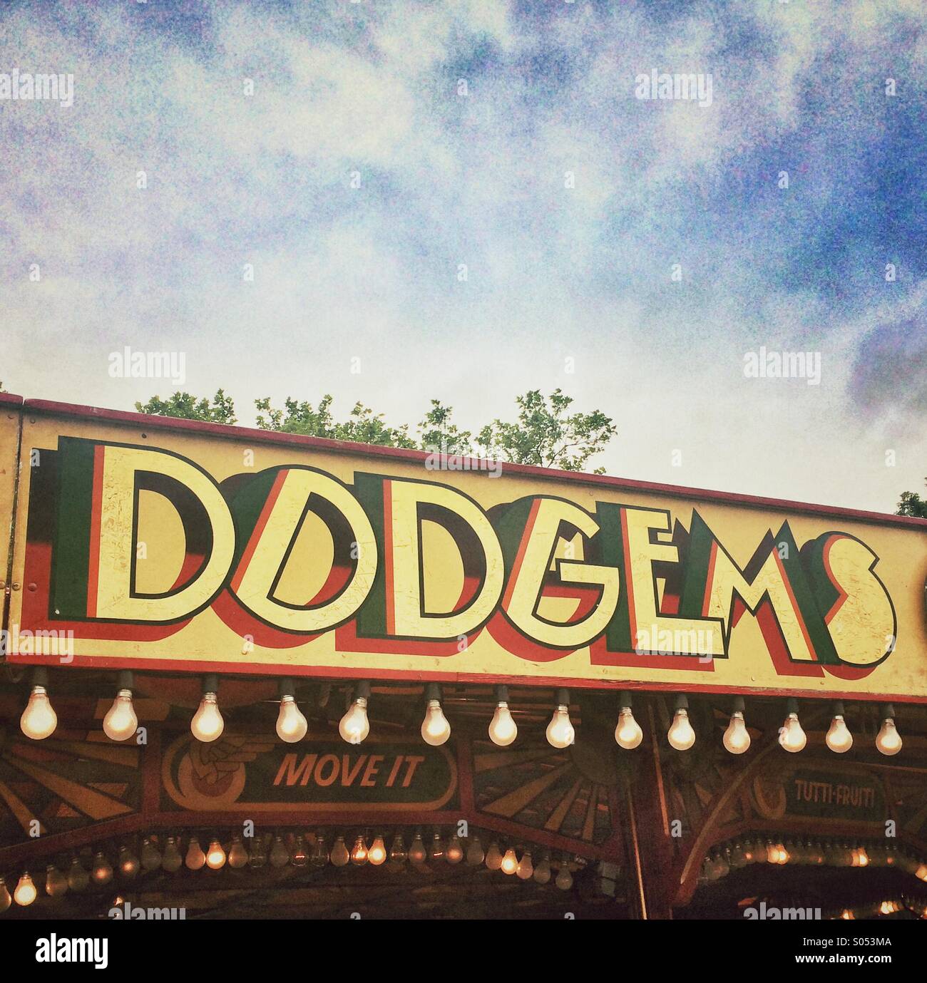 A sign for the Dodgems at a fairground Stock Photo - Alamy