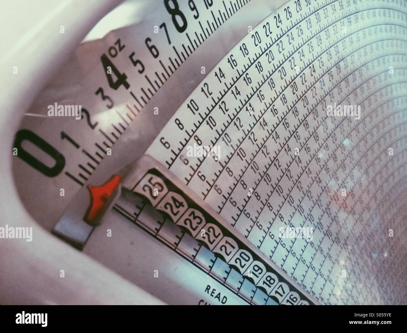 Scale on a set of vintage shop scales Stock Photo - Alamy