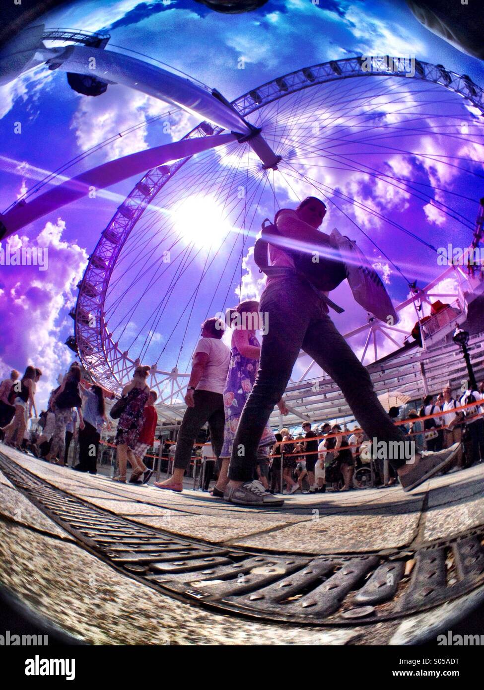 The London Eye, fisheye lens, summer sunshine Stock Photo - Alamy