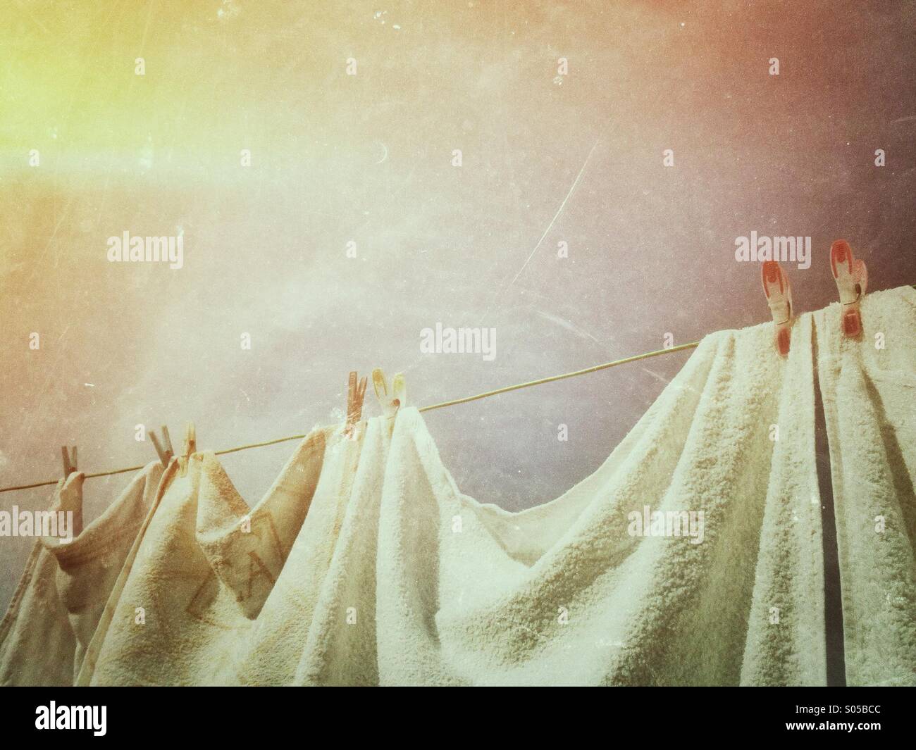 Washing drying on a line Stock Photo - Alamy