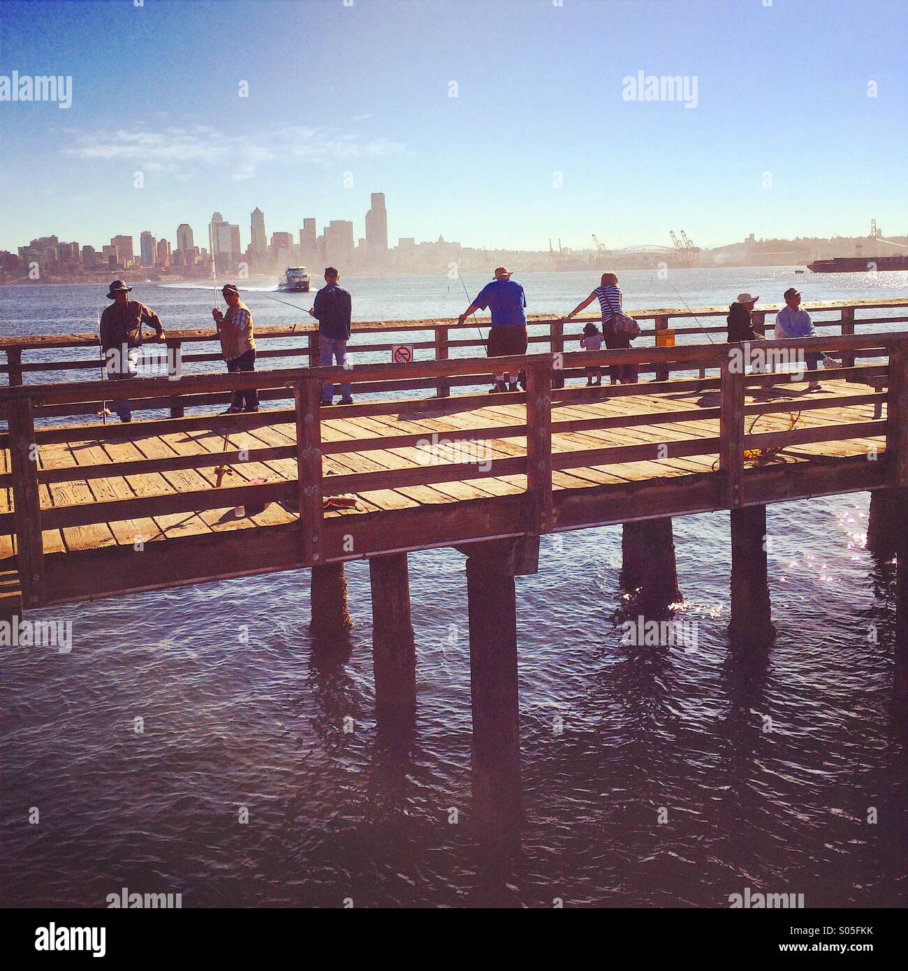 Seacrest fishing pier, Elliot Bay, Seattle, Washington, fishing for ...