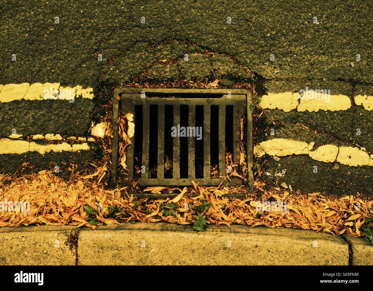 Drain and double yellow lines hi-res stock photography and images - Alamy