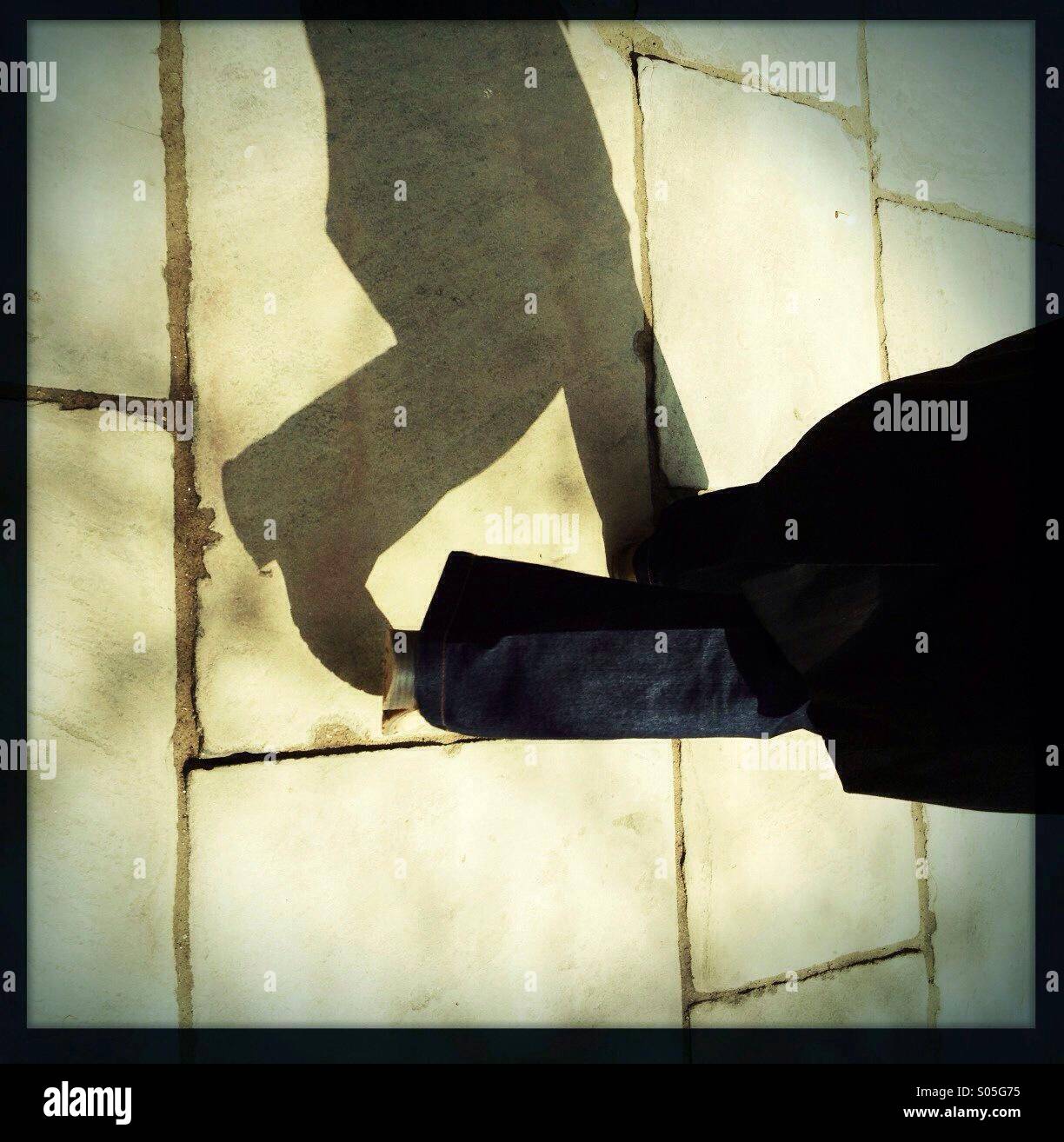 Flipped shot of a woman's shadow, cast as she walks on a pavement Stock ...