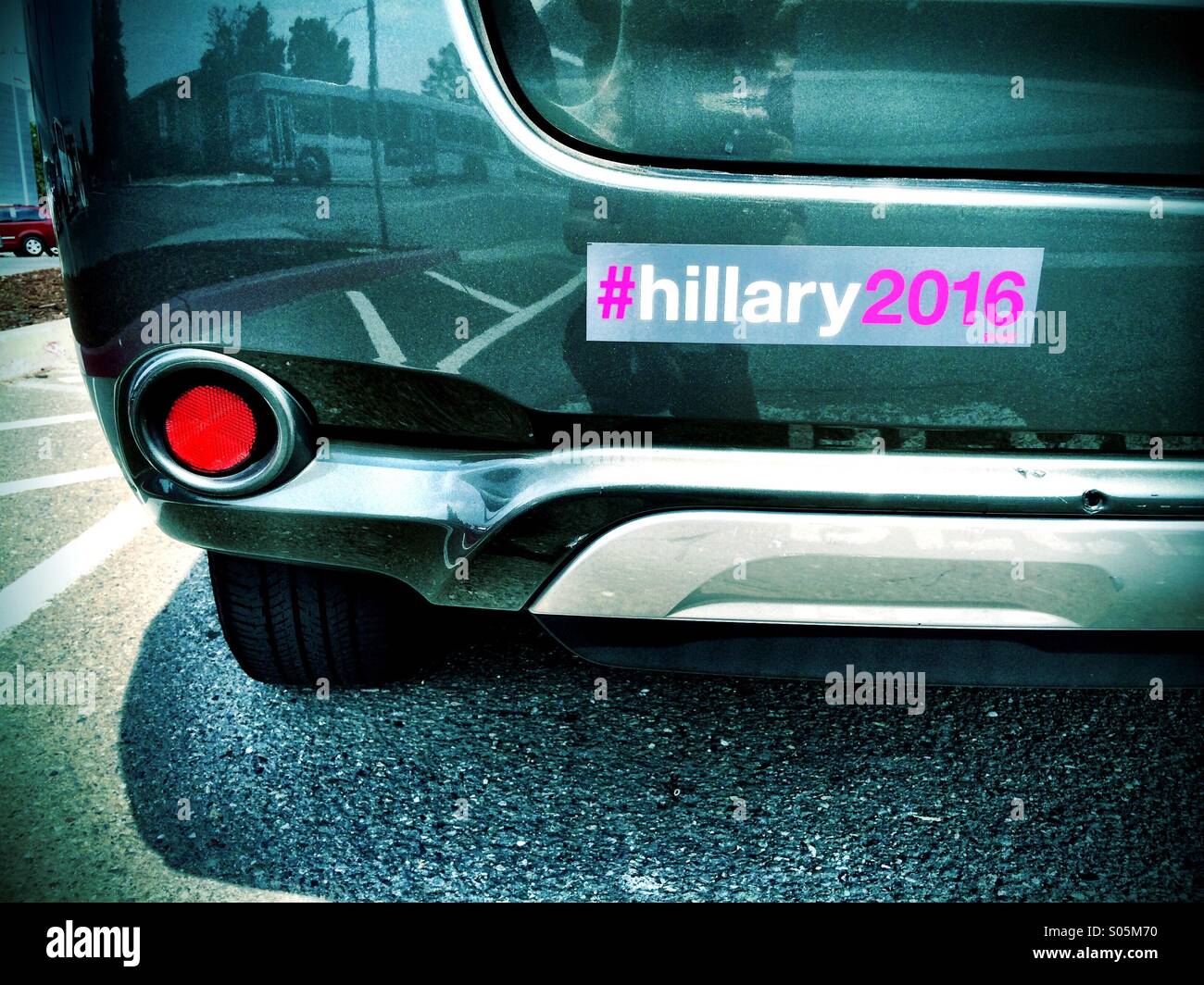 San Jose, California USA-Bumper sticker encouraging Hillary Clinton to ...