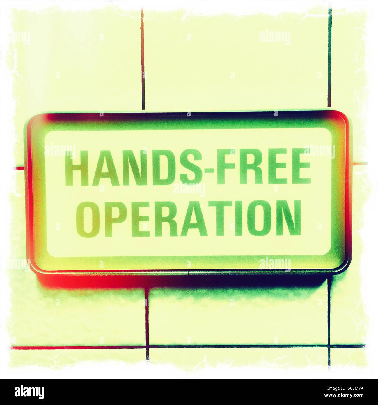 Hands free operation sign in a women's' restroom at a rest stop in the ...