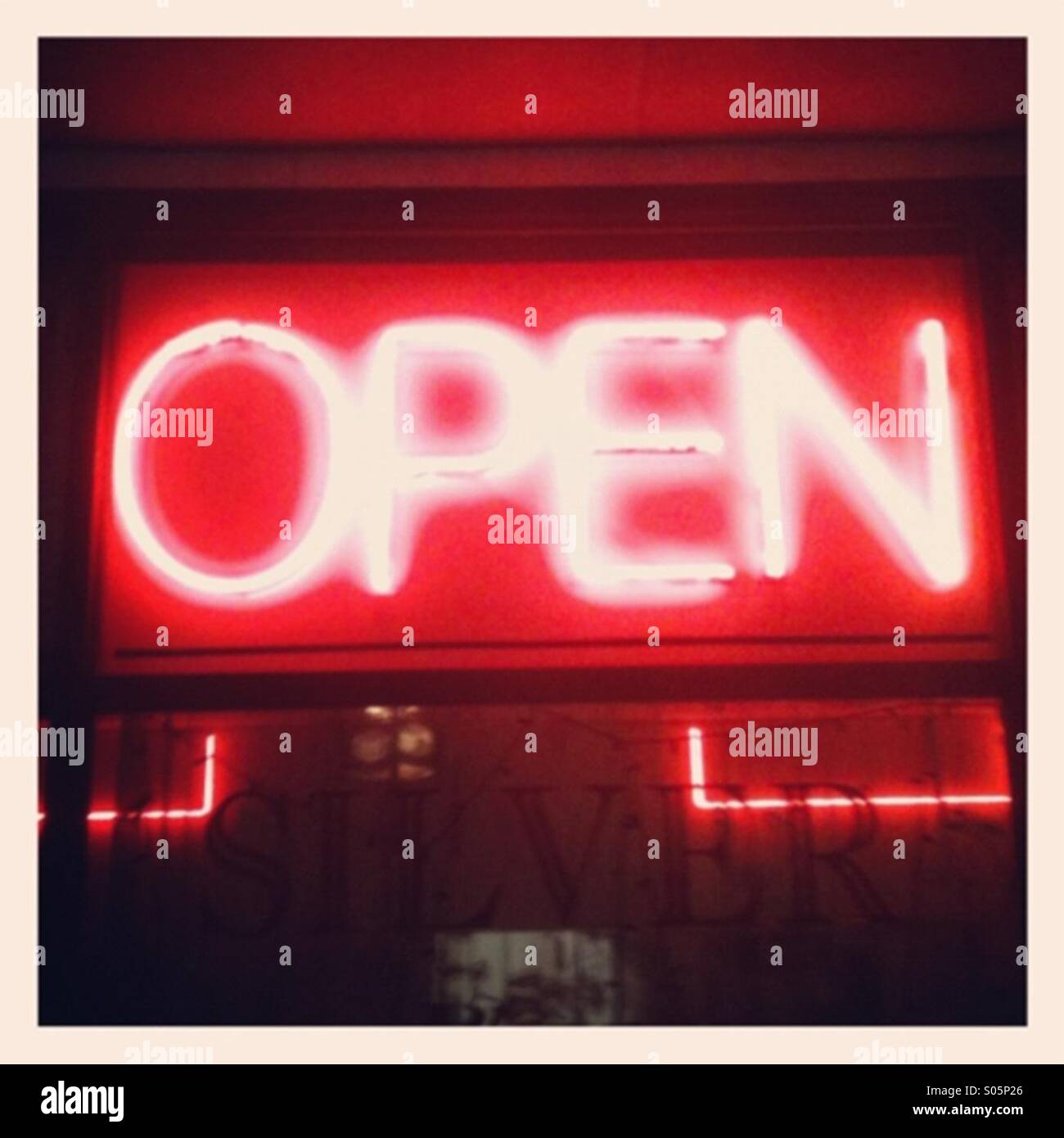 Open neon sign, red Stock Photo - Alamy