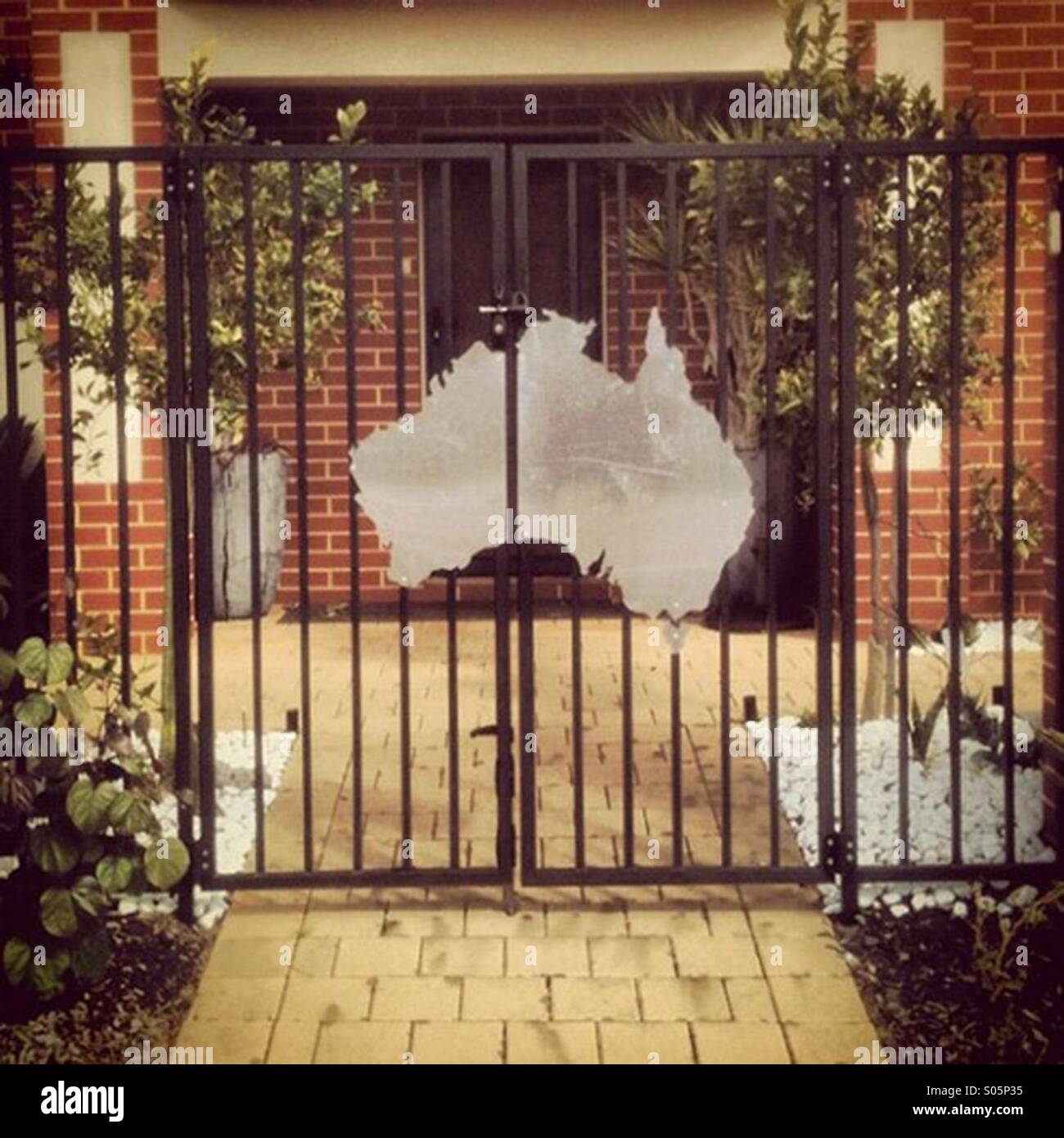 Australia cut out on a gate in Perth, Western Australia Stock Photo - Alamy