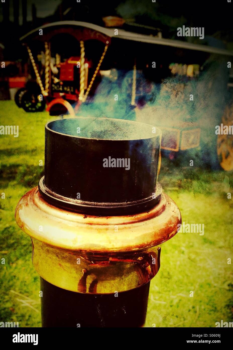 Smoke stack on miniature traction engine Stock Photo - Alamy