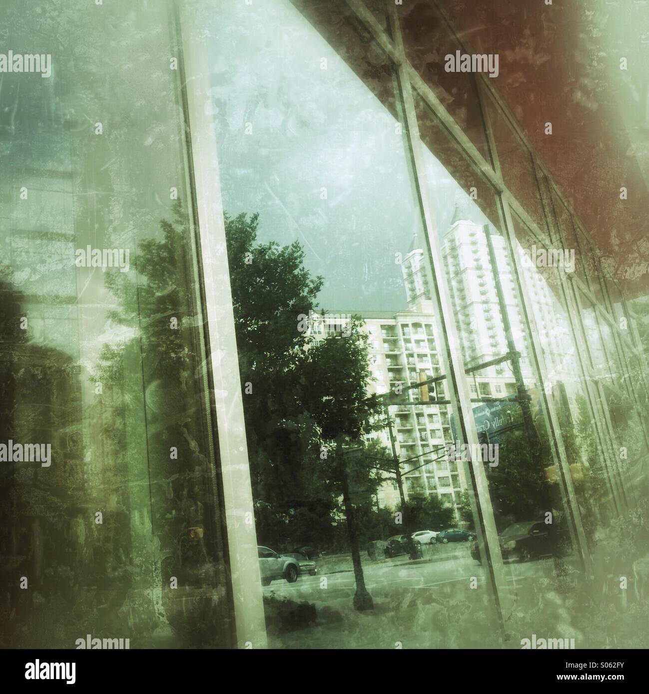 Reflections of Peachtree Street, Atlanta, Georgia in a window Stock ...