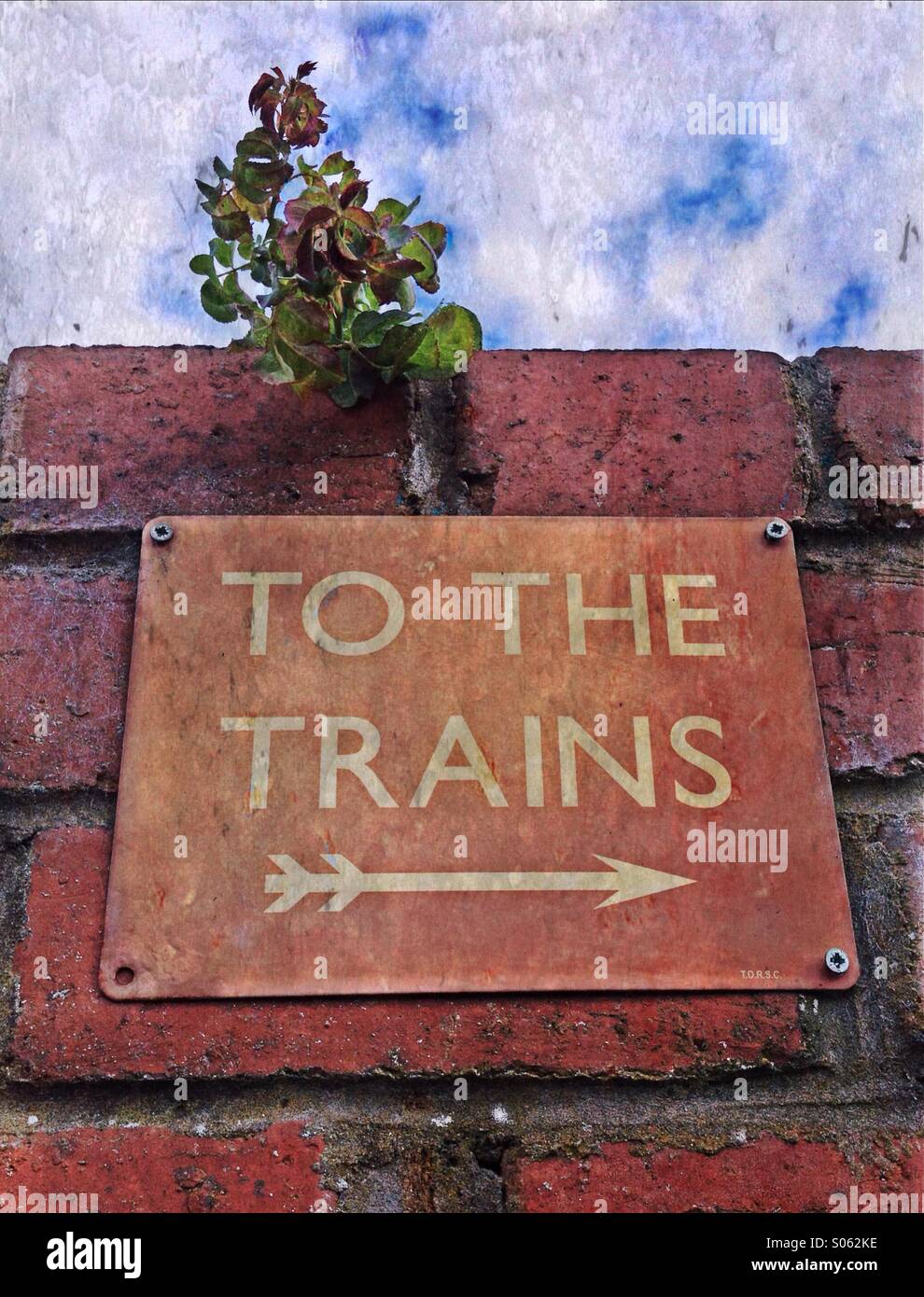 Sign saying to the trains Stock Photo - Alamy