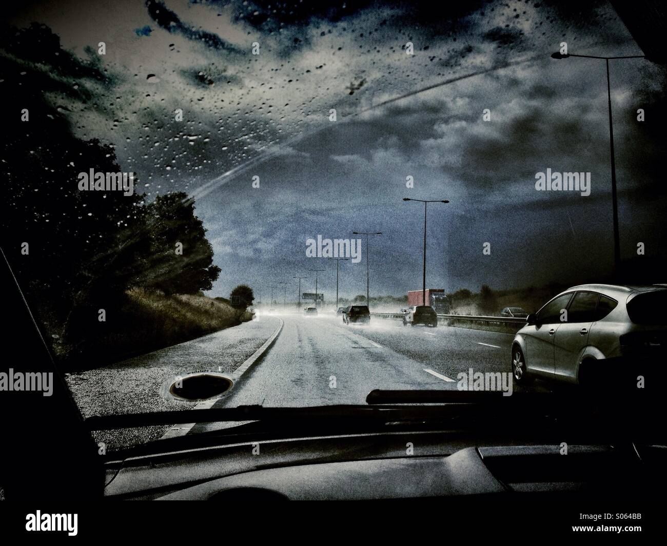 Bad weather on motorway Stock Photo - Alamy