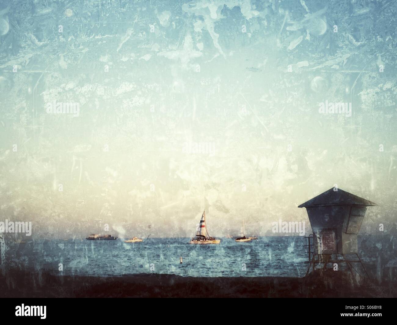 Lifeguard tower at sunset East Beach Santa Barbara, California USA ...