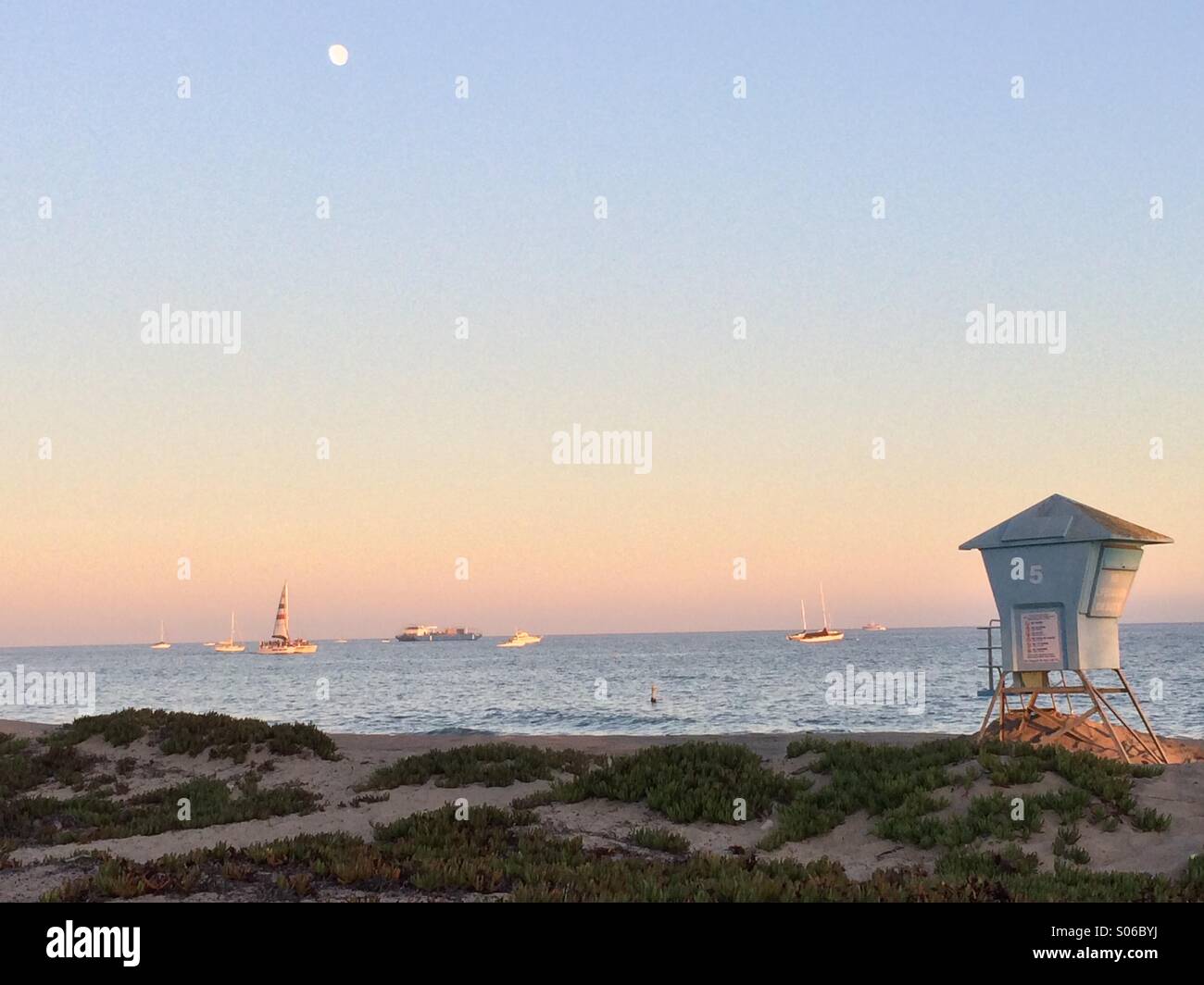 Lifeguard Tower at sunset East Beach Santa Barbara, California USA ...