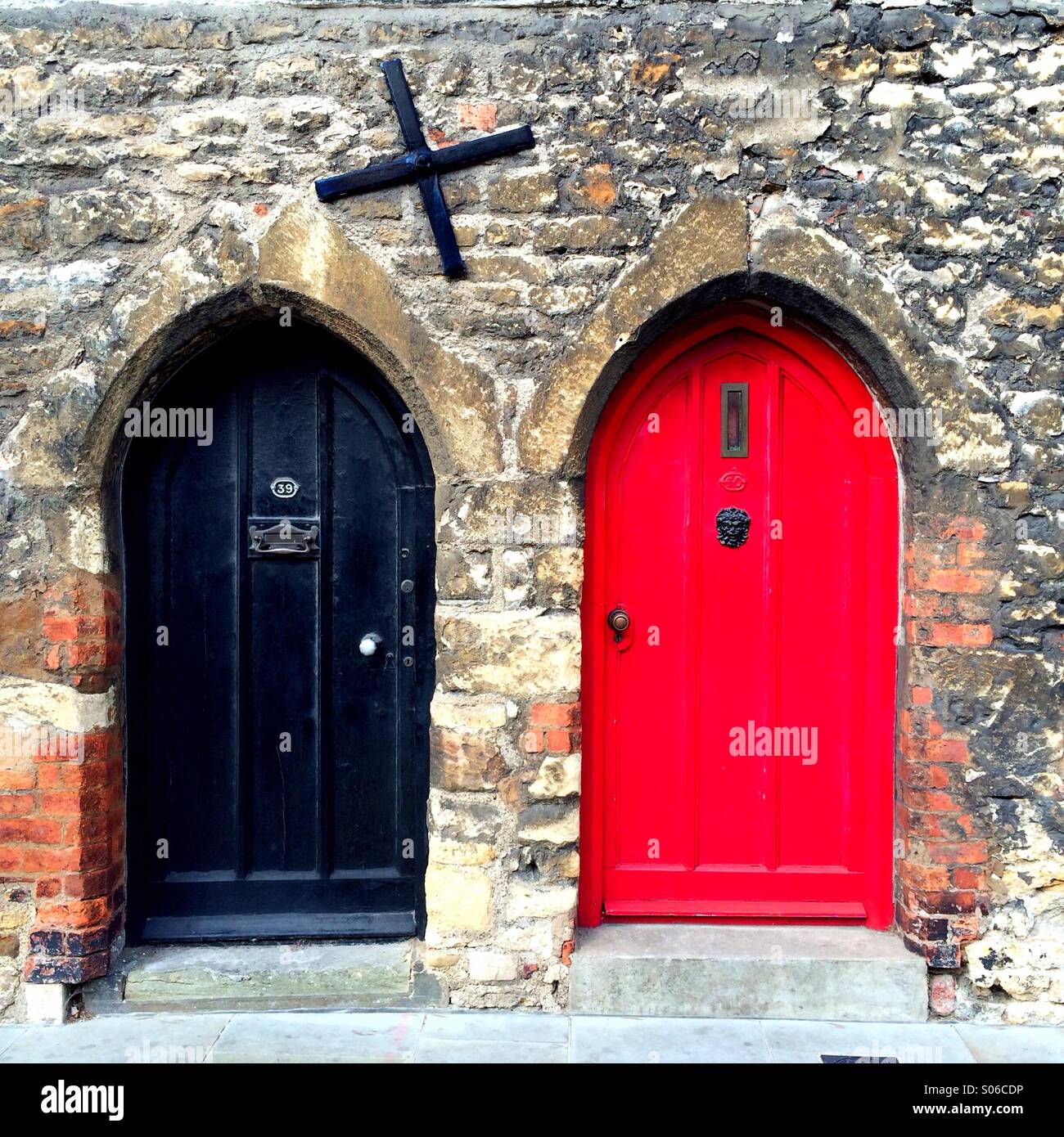 Medieval arched black and red doors, Bailgate, Lincoln UK Stock Photo ...