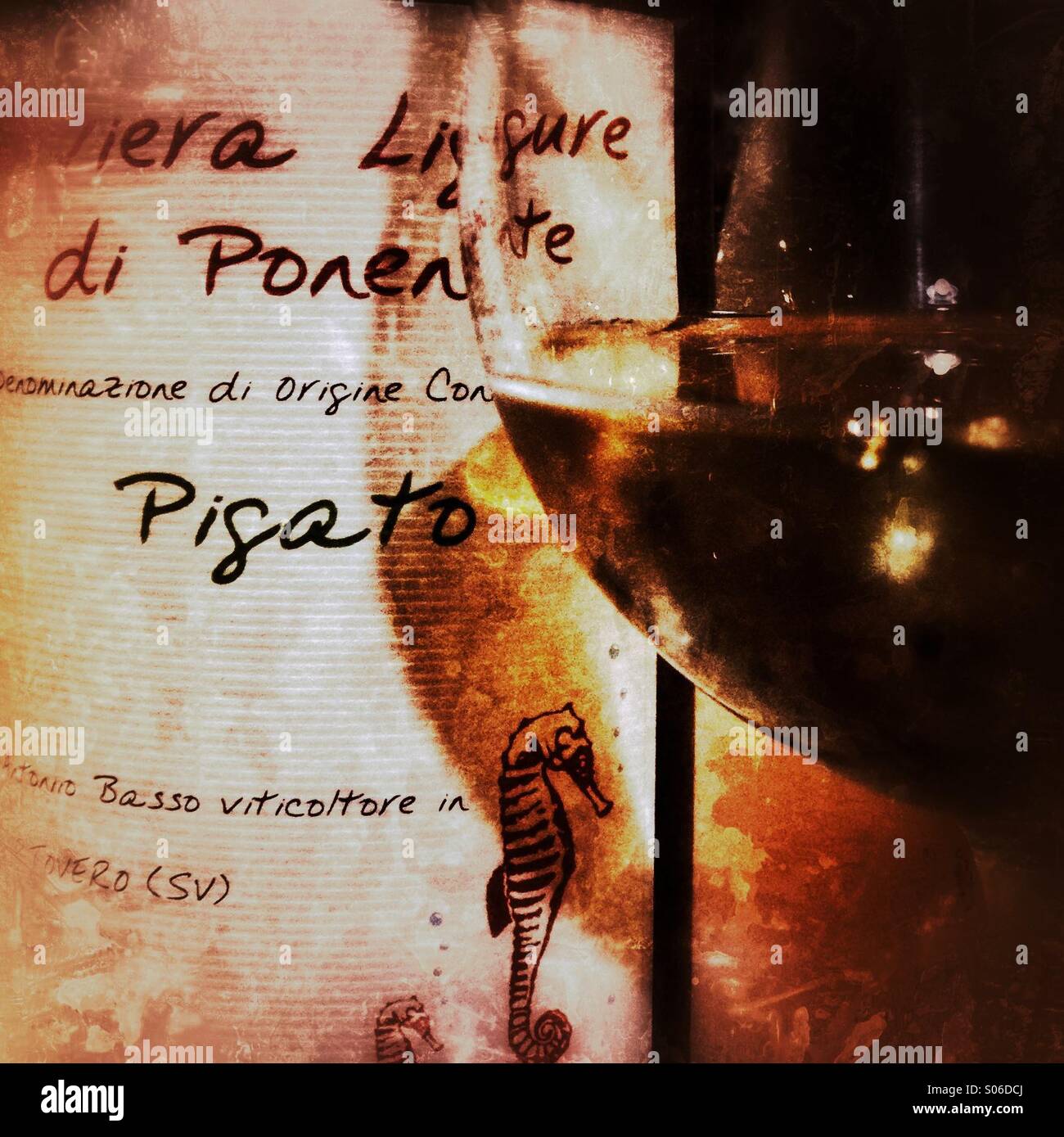 Bottle of Pigato wine with glass of wine Stock Photo - Alamy