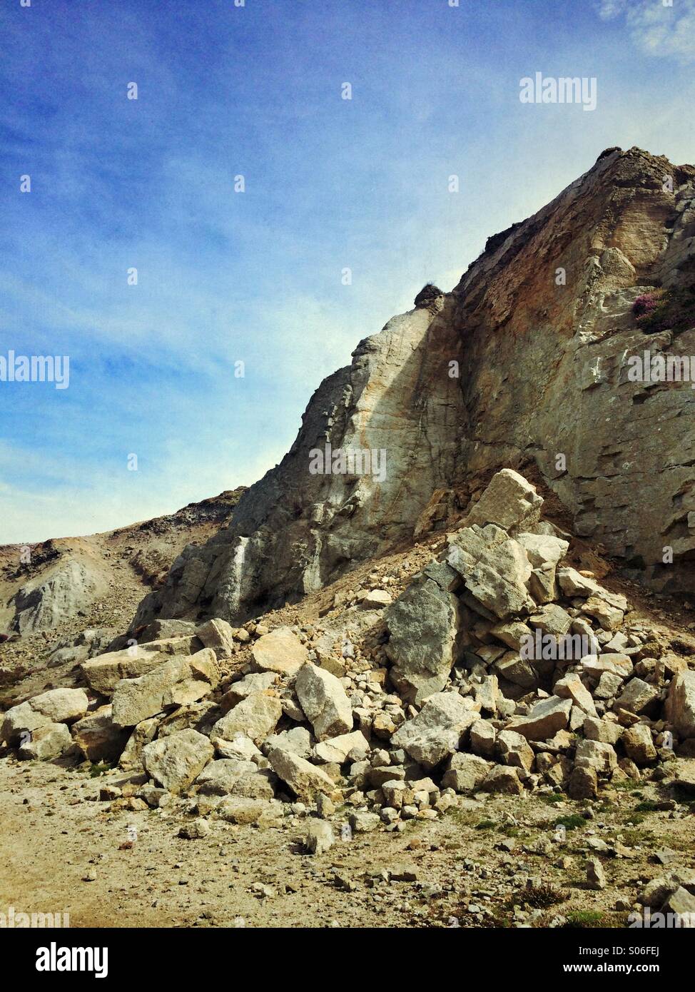 Rock fall on the Cornish Coast Stock Photo - Alamy