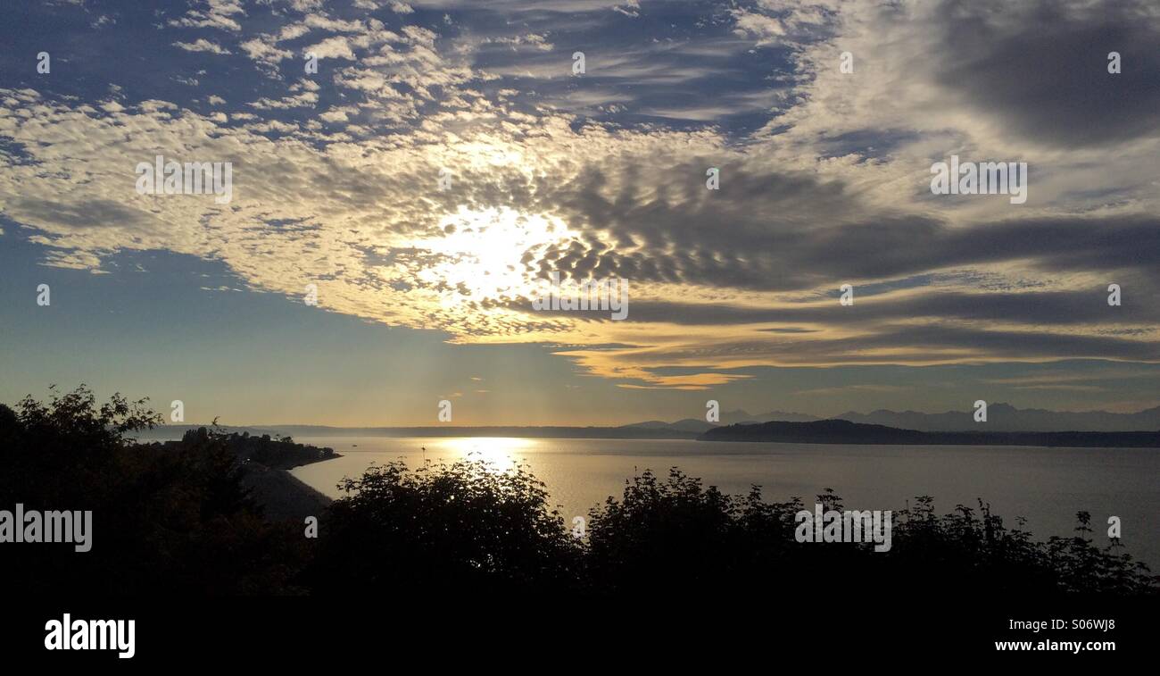 Sunset and clouds, Puget Sound, Seattle, Washington Stock Photo - Alamy