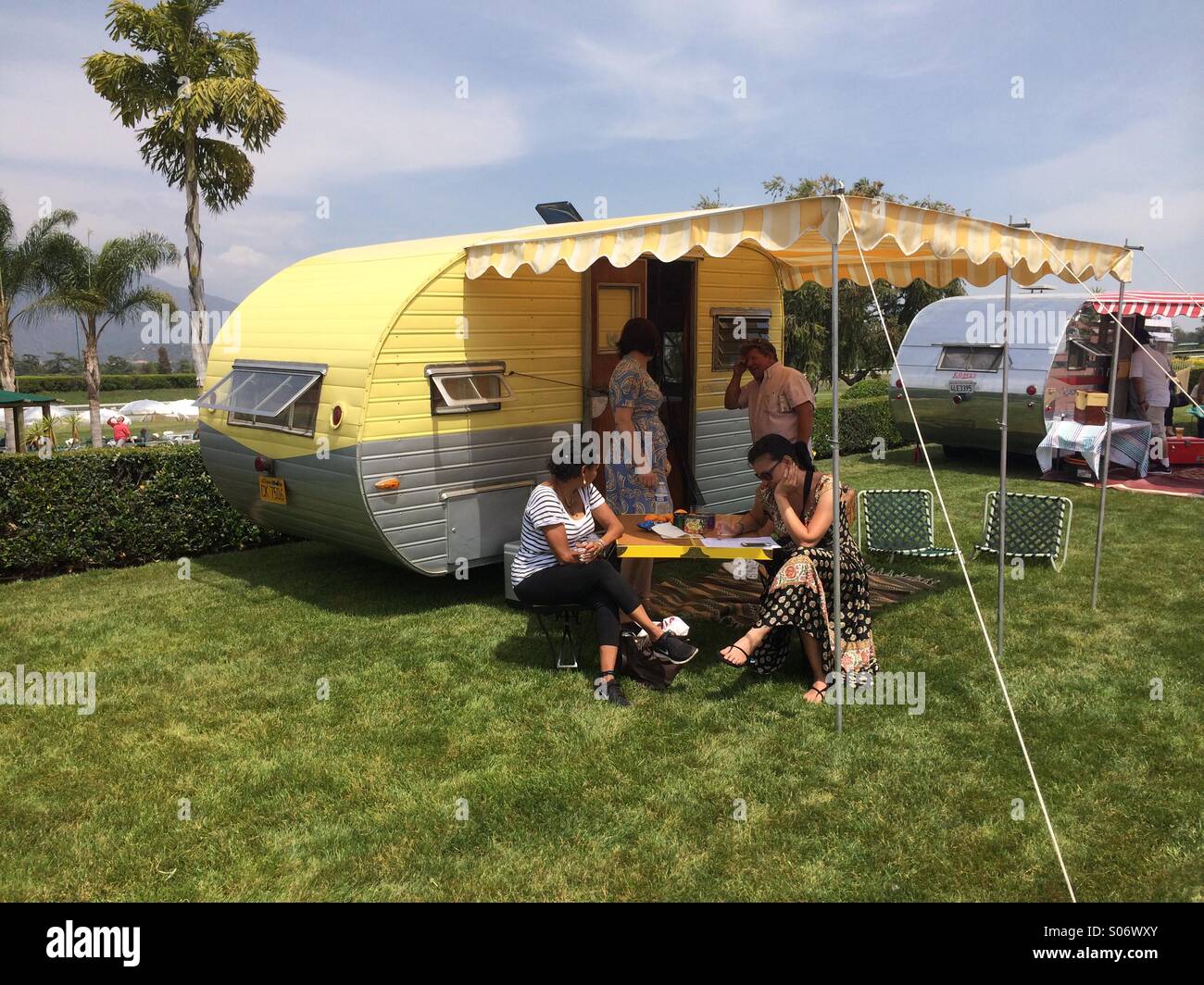 Vintage mini camper on display at Santa Anita Stock Photo - Alamy