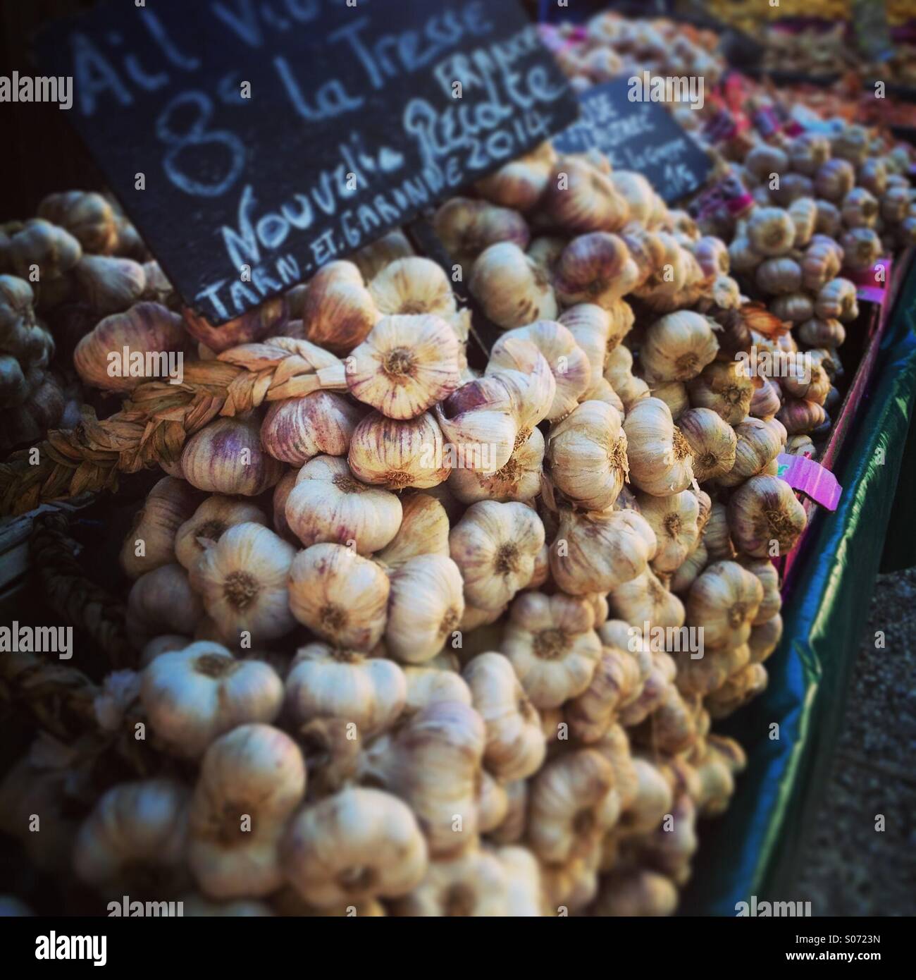 Garlic on a farmers market stall in Normandy, France. Instagram style ...