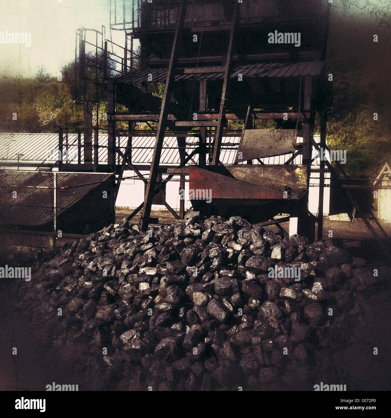 Pole of coal in train yard Grosmont North Yorkshire England UK Britain ...