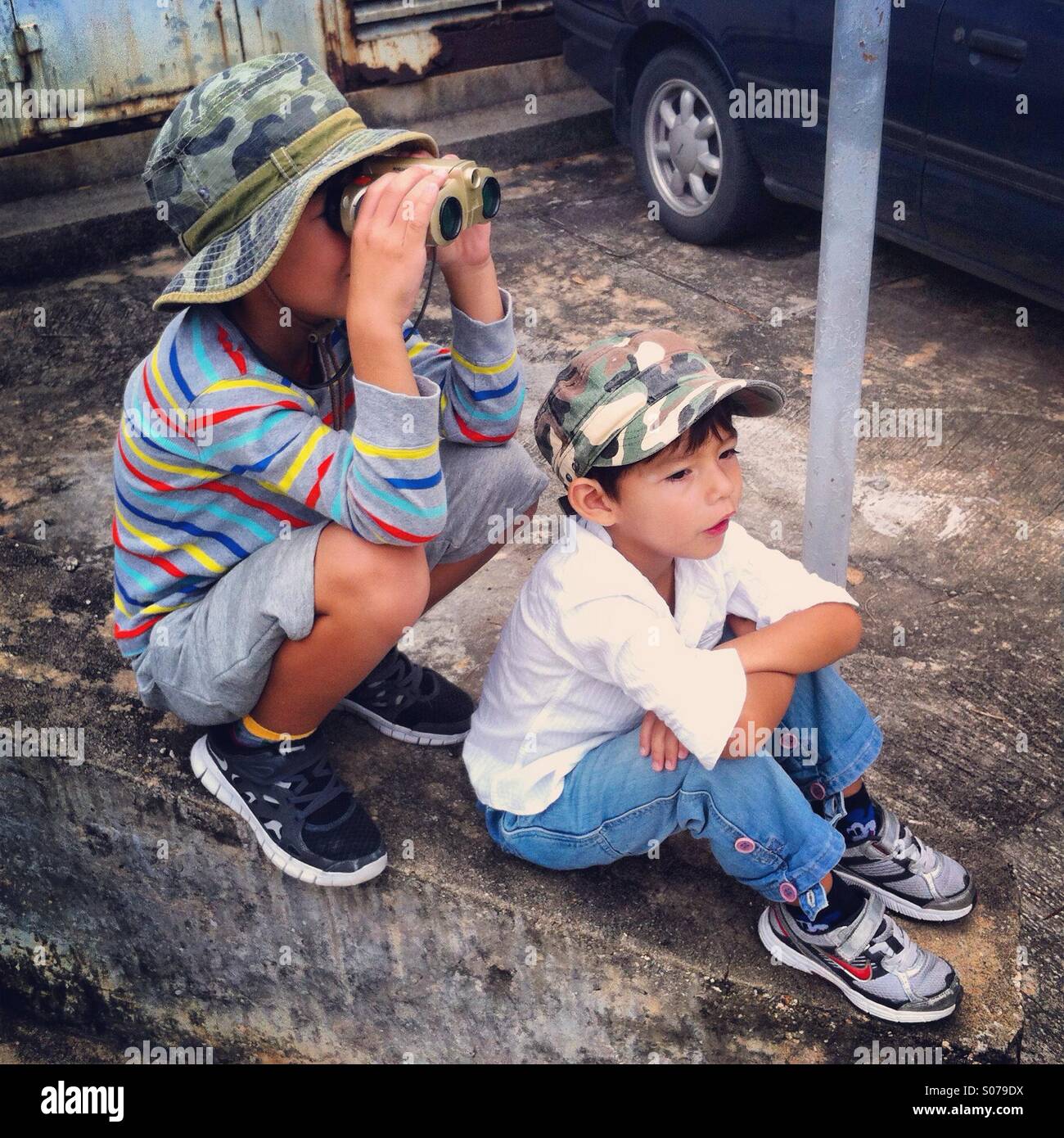 Two brothers ready for adventure Stock Photo - Alamy