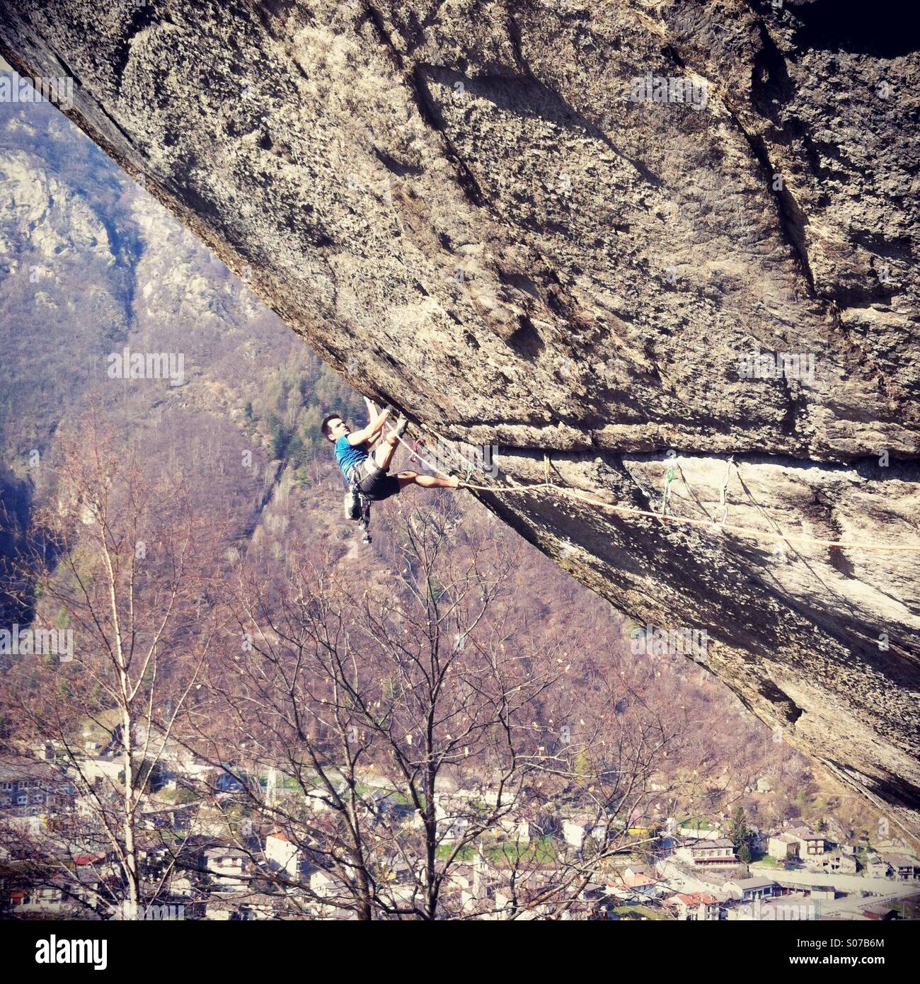 A man rock climbing on the route 'Green Spit' in Italy, Europe Stock ...