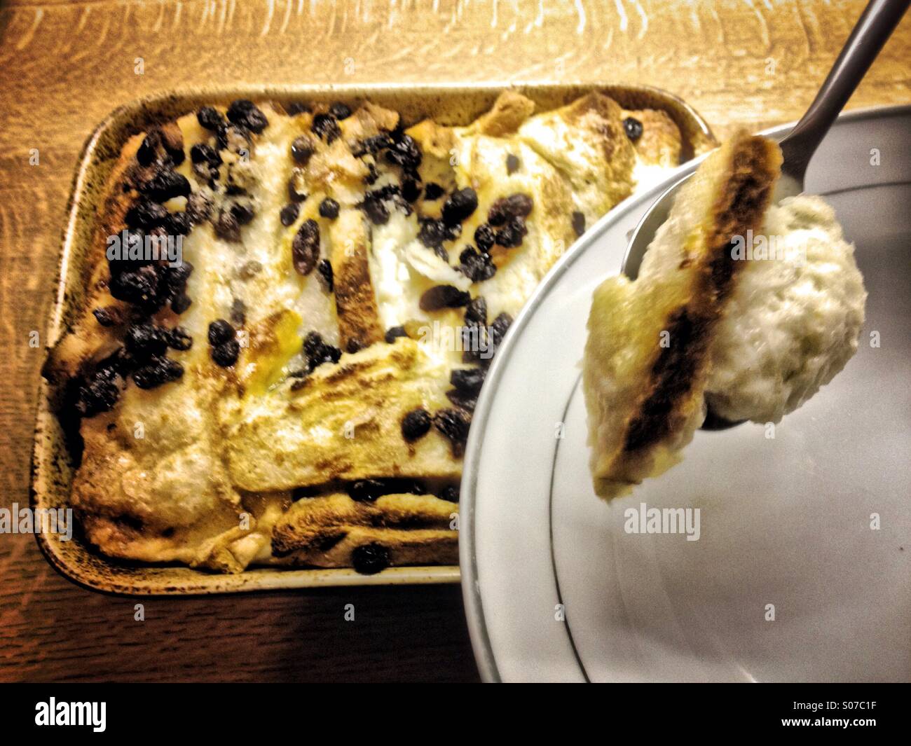 A serving of bread and butter pudding Stock Photo - Alamy